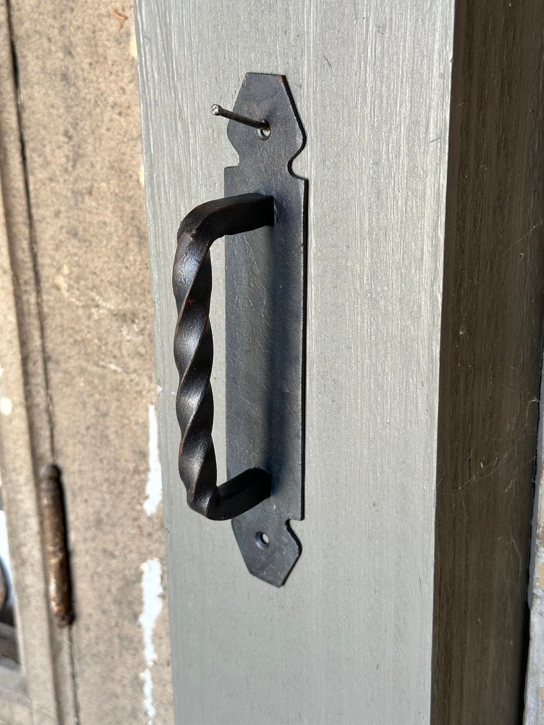 Set of 2 - Wrought Iron Handles Twisted Door Drawer Pull Forged Barley ...