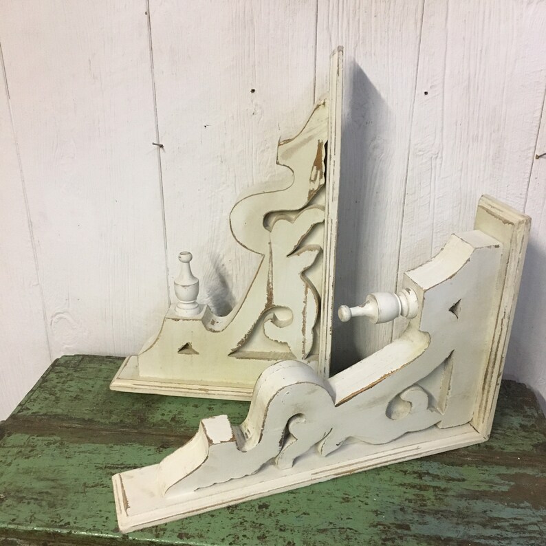 Pair Large Distressed White Wooden Corbels Farmhouse Shabby - Etsy