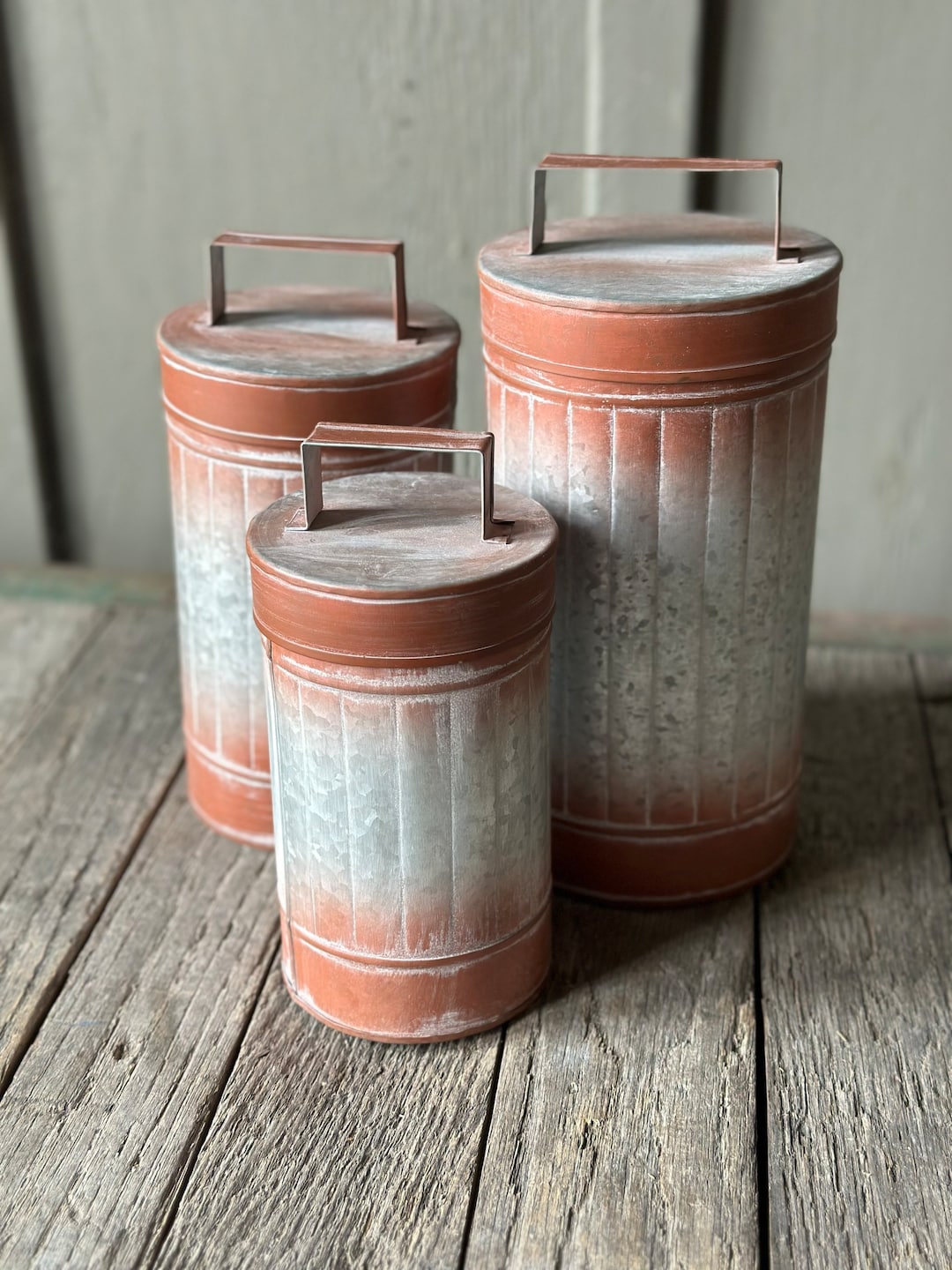 Set of 3 - Metal Canister Set Small Medium Large Storage Containers ...
