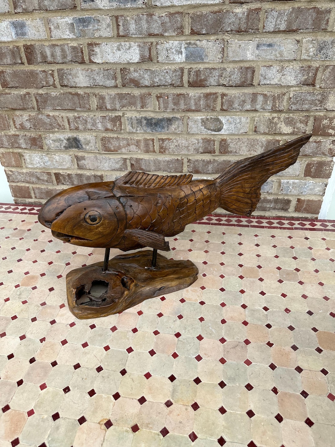 Large Hand-carved Teak Wood Fish Statue Ocean Lake Nautical Sculpture ...