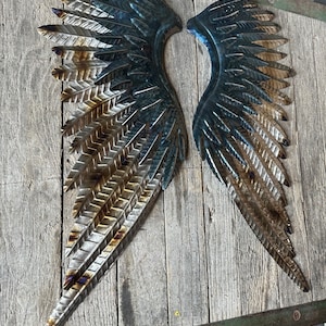 25” Set of Galvanized Metal Angel Wings Pair Rustic Hanging Wall Decor ...