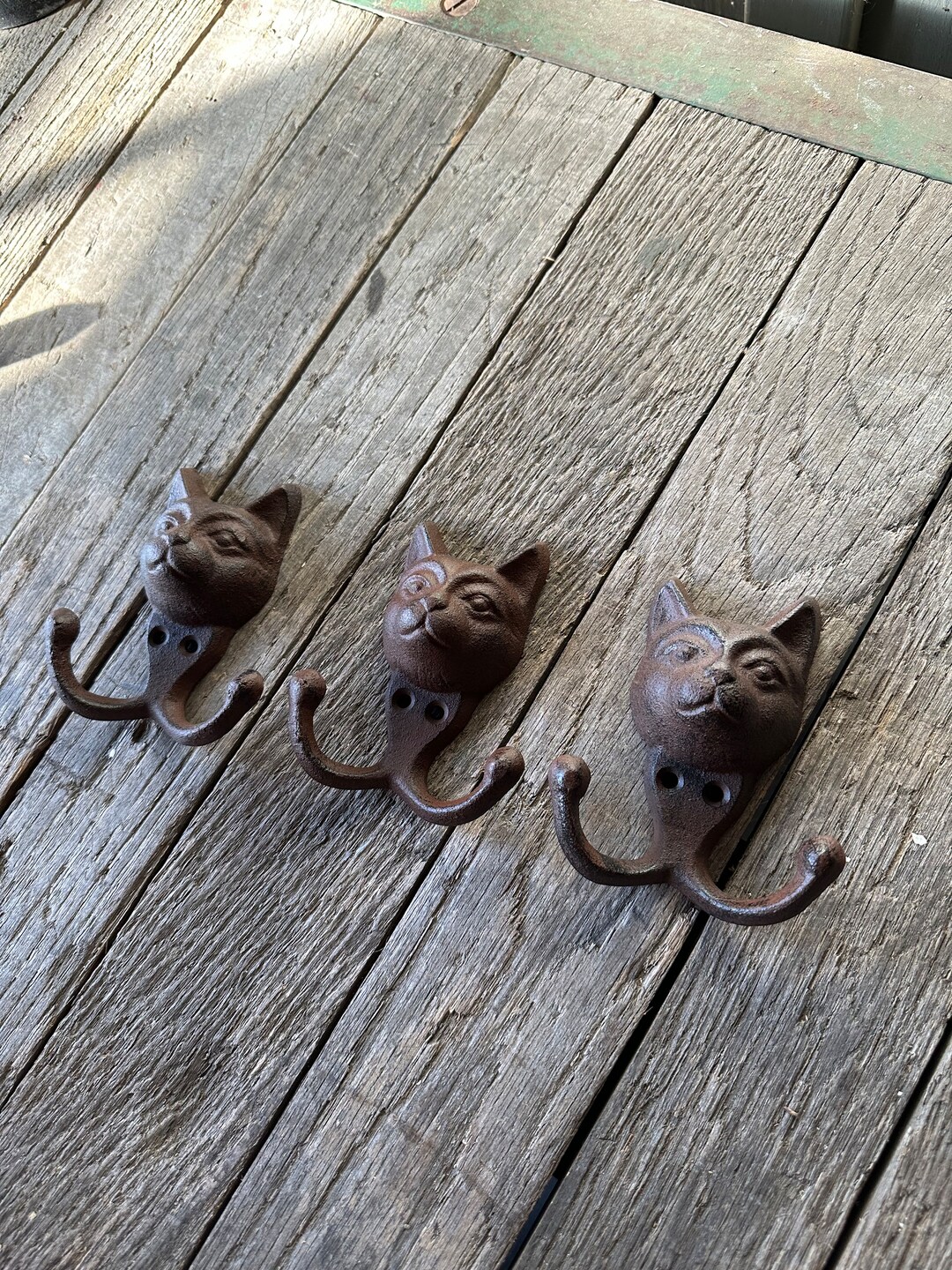 Lot of 3 Cast Iron Cat Head Hanger Hooks Coat Towel Keys Hat Rack ...