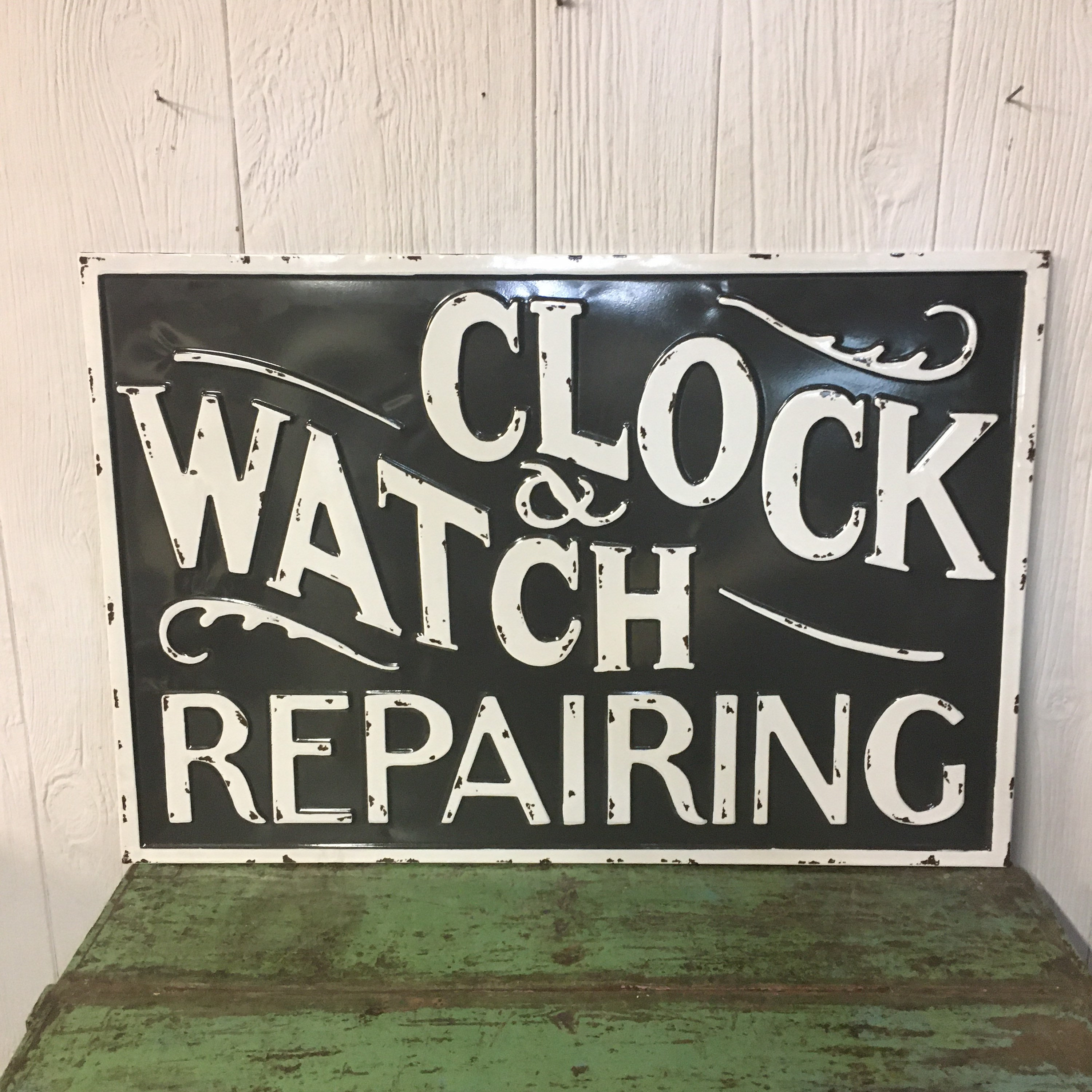XL Vintage Style Metal Sign CLOCK and WATCH Repair Shop Store Timepiece ...