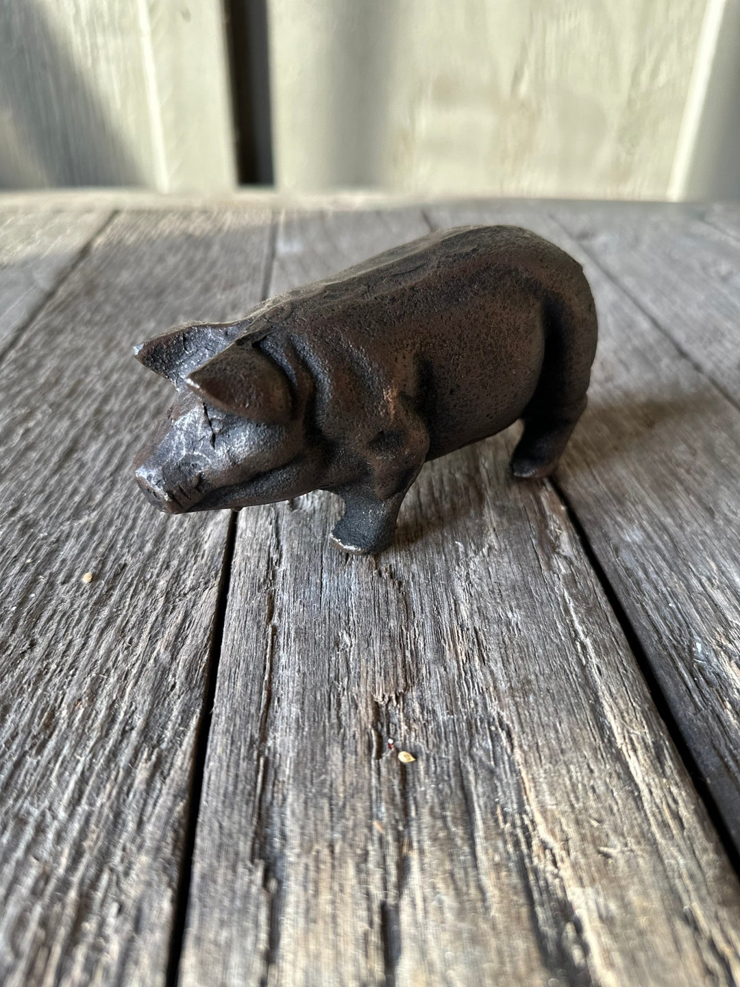 Small 5” Cast Iron Pig Statue - Figurine Paperweight Art Figure Hog ...