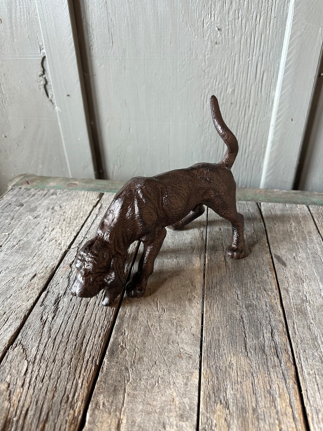 Large Cast Iround Hound Dog Statue - Paperweight Door Stop Puppy Gift ...