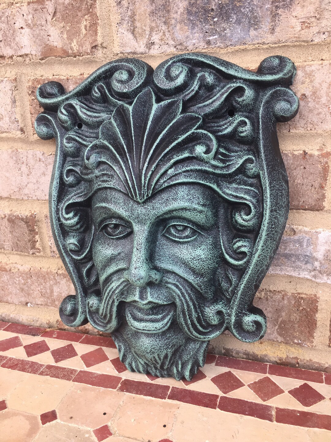 Large Cast Iron Celtic Man Face Plaque Gothic Medieval Rustic Weathered ...