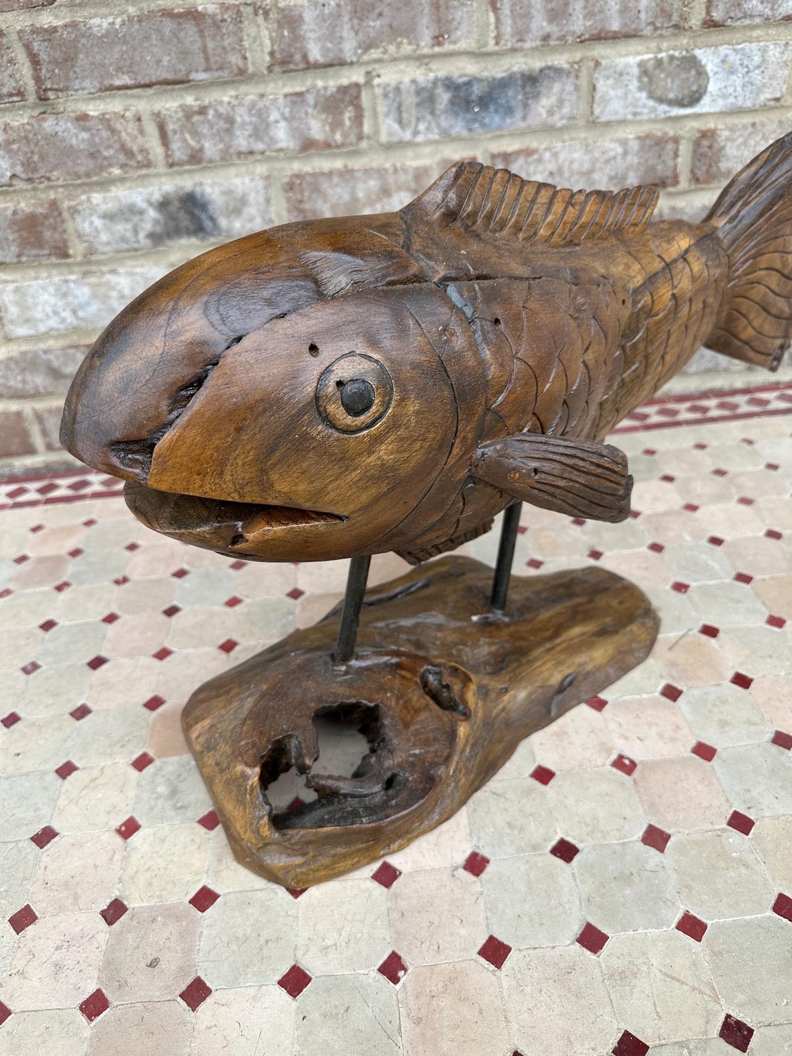 Large Hand-carved Teak Wood Fish Statue Ocean Lake Nautical Sculpture ...