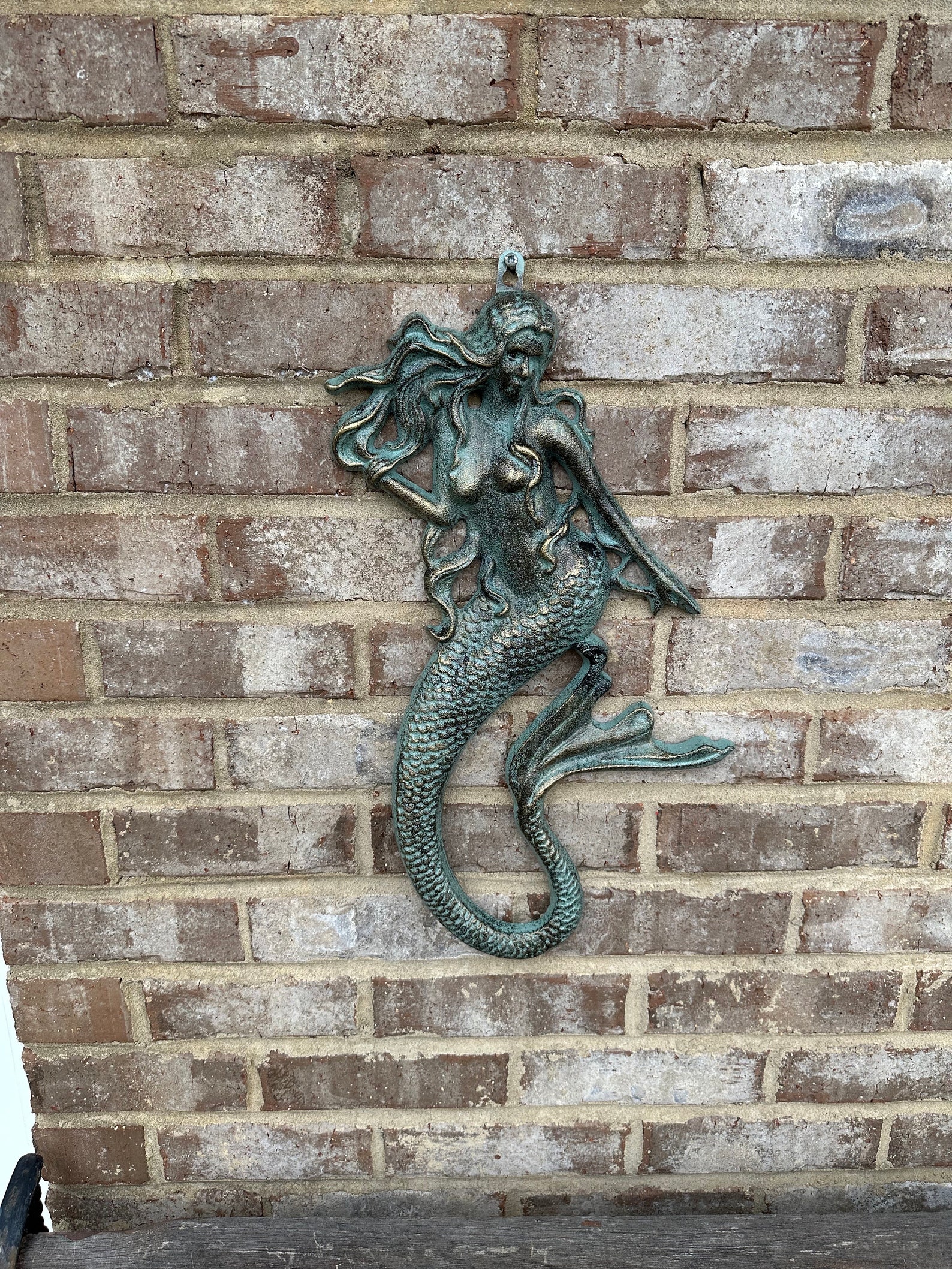 Large 17” Cast Iron Nautical Mermaid Plaque Wall Hanging Rustic ...