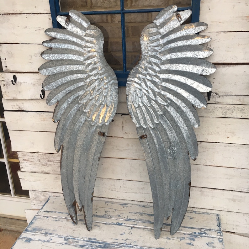 Large 43 Set of Galvanized Metal Angel Wings Pair Rustic - Etsy