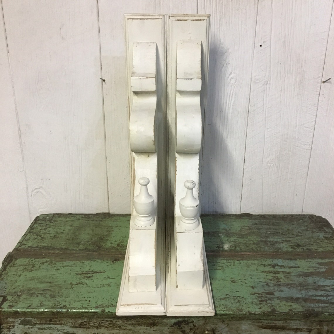 Pair Large Distressed White Wooden Corbels Farmhouse Shabby | Etsy