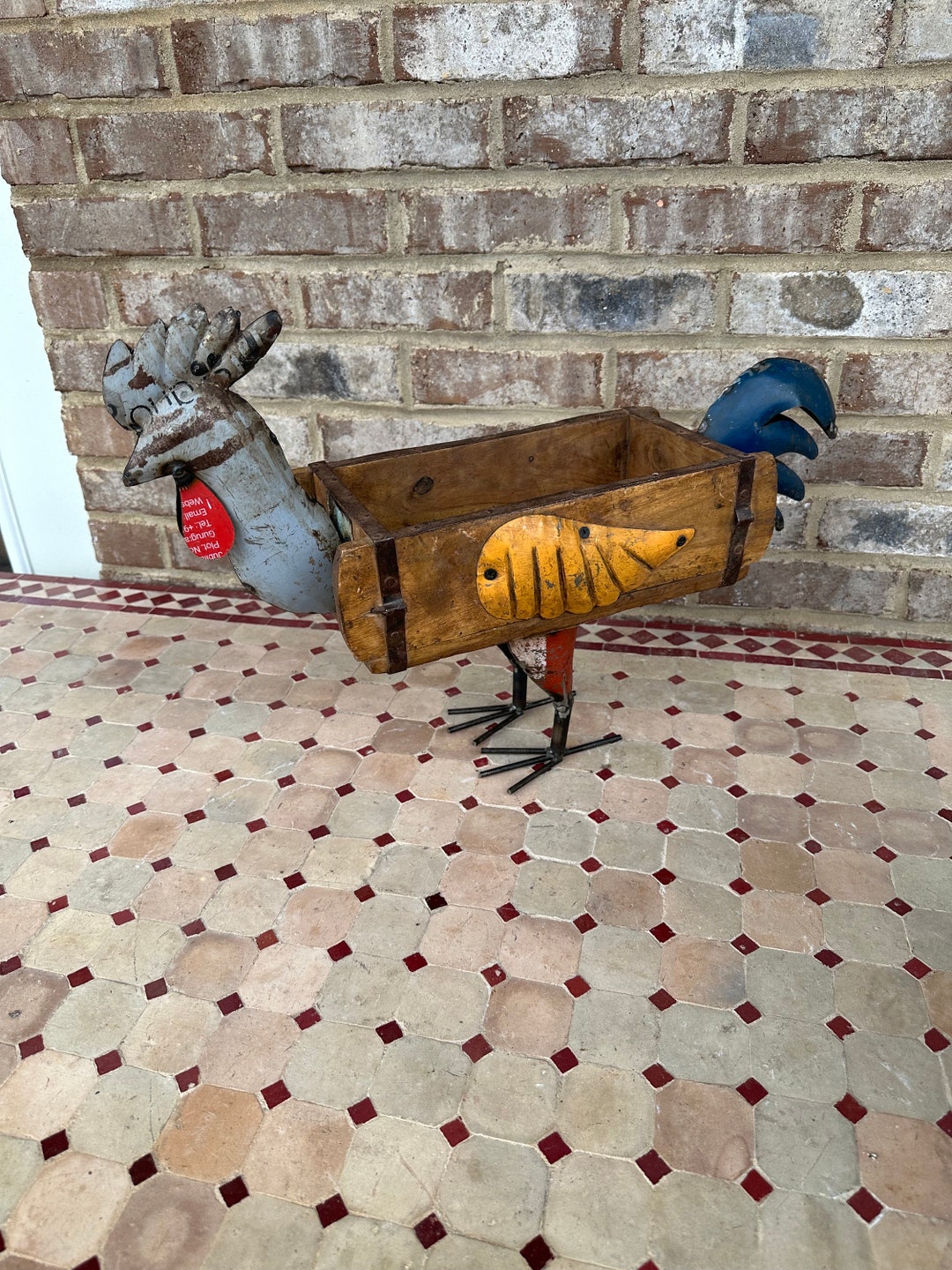 Rustic Primitive Metal Rooster Farmhouse Decor Vintage Wooden Brick ...