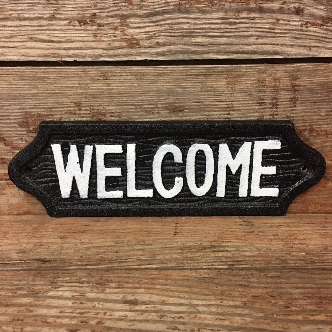 Welcome Cast Iron Plaque Farmhouse Rustic Wall Decor Art Black White ...