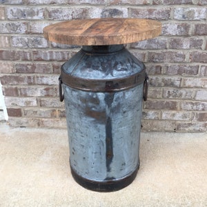 Incredible Antique Milk Can Round Table Reclaimed Wood Rustic Primitive ...