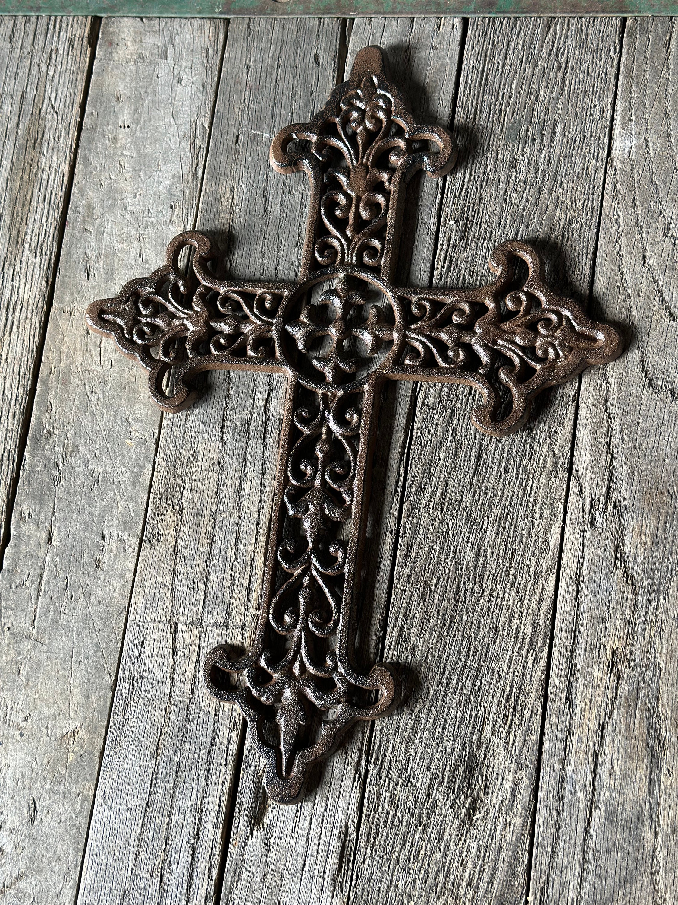 Large 17” X 12” Cast Iron Cross Fleur De Lis French Style FDL - Etsy