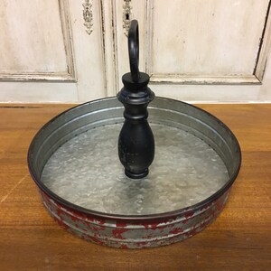 Rustic Round Galvanized Metal Tray W/ Center Handle Farmhouse Display ...