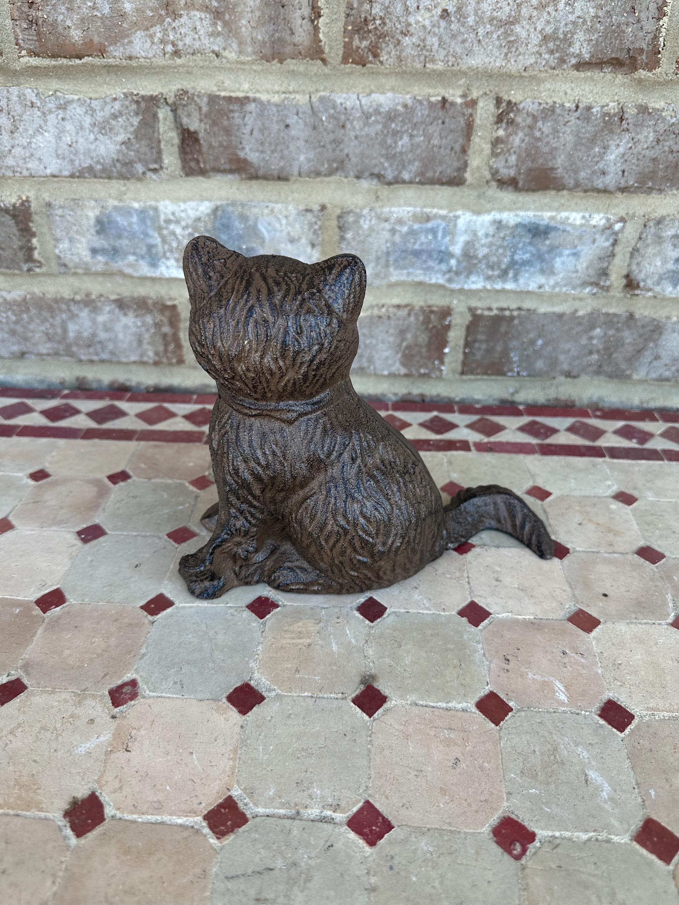 Large Heavy Cast Iron Cat Statue Door Stop Sculpture Art Piece Kitten ...
