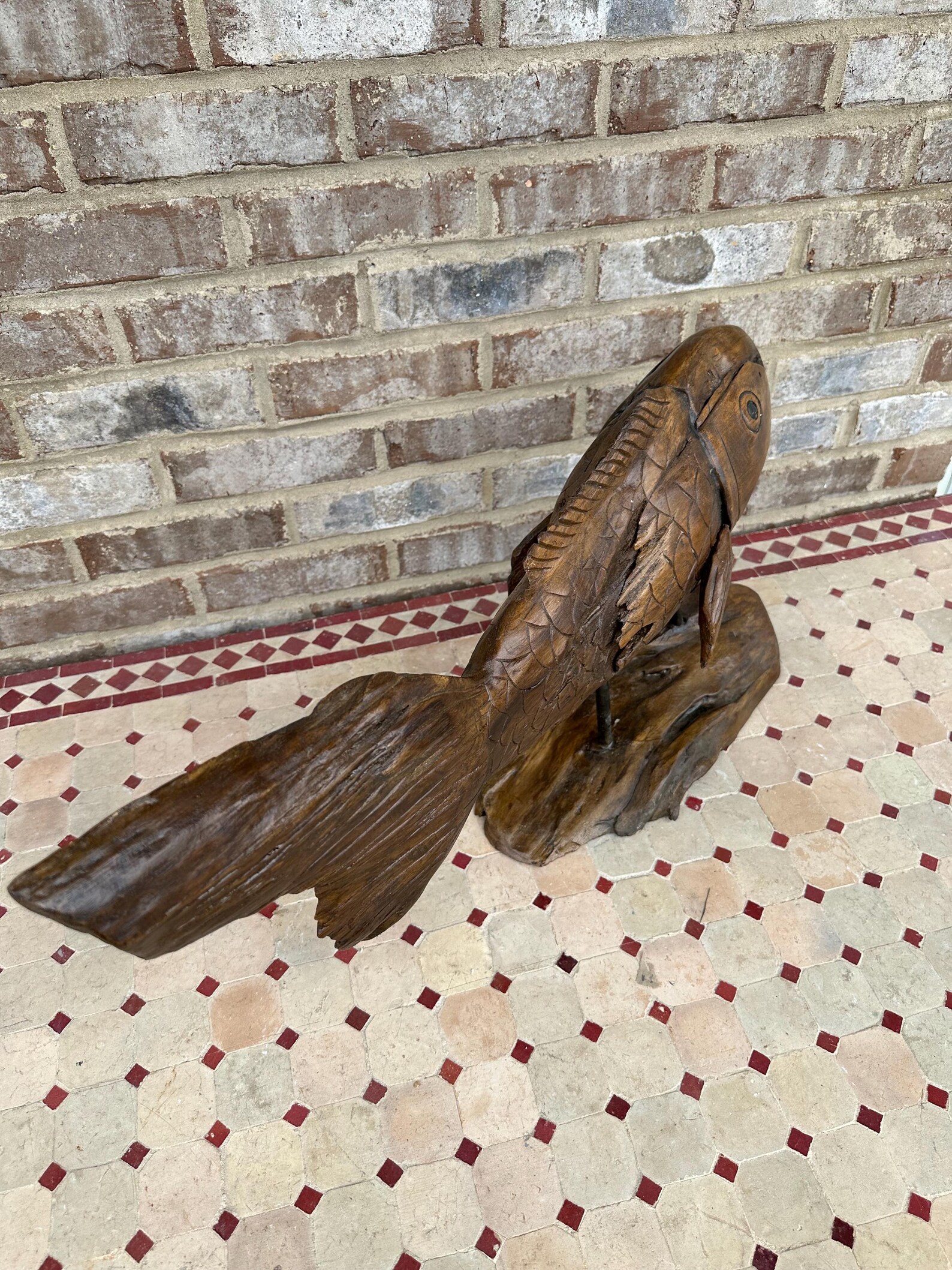 Large Hand-carved Teak Wood Fish Statue Ocean Lake Nautical Sculpture ...