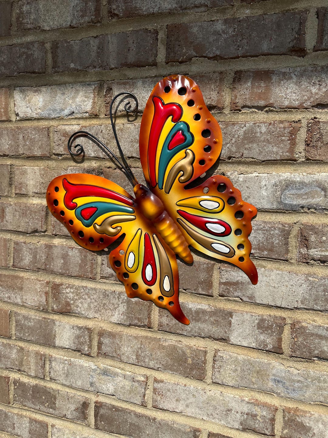 14” Painted Metal Butterfly Wall Art Garden Yard Lawn Home Decor Indoor ...
