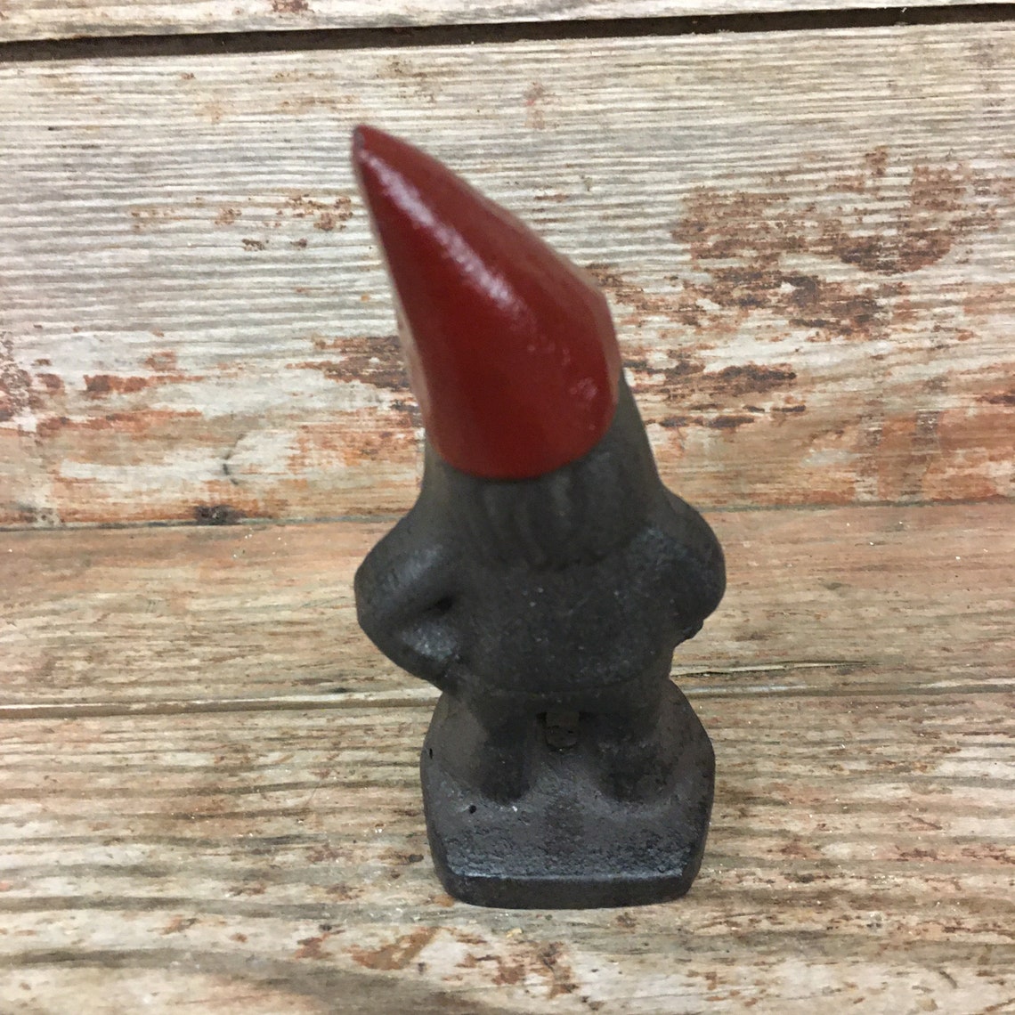 Cast Iron Gnome Statue Figurine Holding Spade Paperweight Red - Etsy