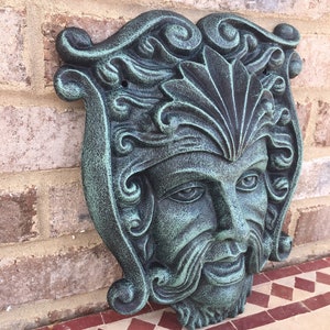 Large Cast Iron Celtic Man Face Plaque Gothic Medieval Rustic Weathered ...