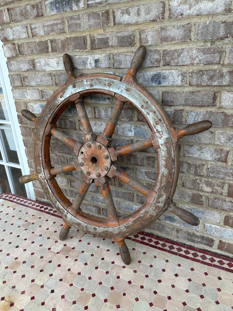 Antique Wooden Ships Wheel "large Vessel" 8 Spoke Maritime Nautical ...