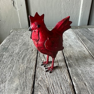 Small 6” Rustic Metal Rooster Figurine - Chicken Baby Chick Hen Statue ...