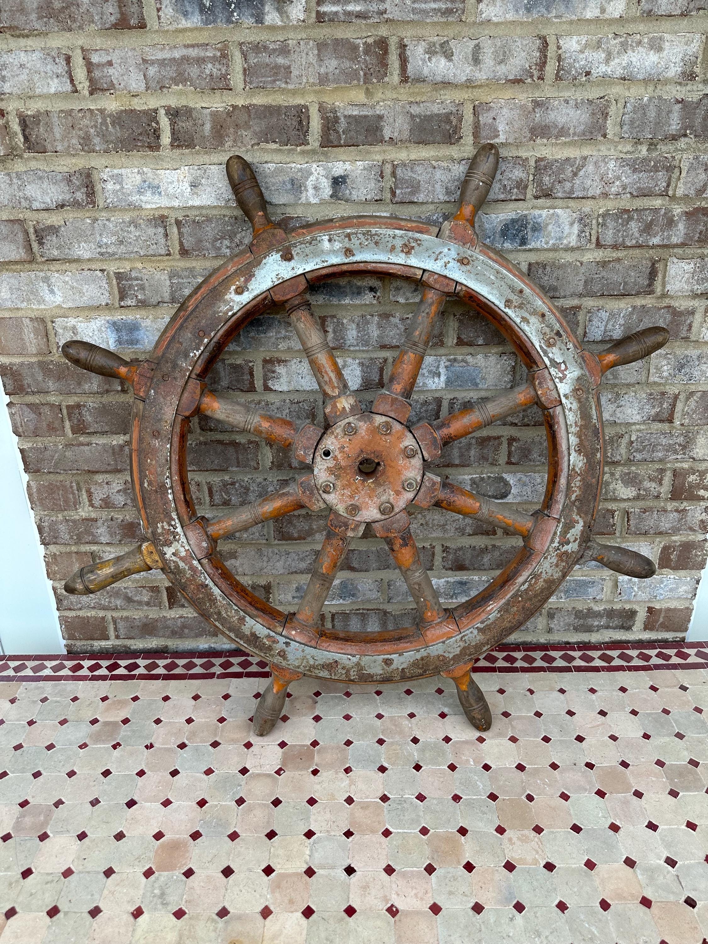 Antique Wooden Ships Wheel "large Vessel" 8 Spoke Maritime Nautical ...
