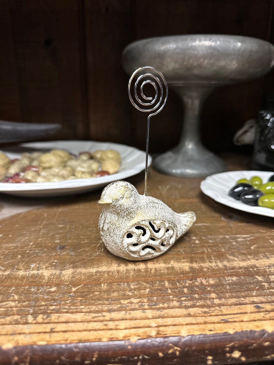 Cute Cast Iron Bird Place Card Holder - Unique Note Number Name Table ...