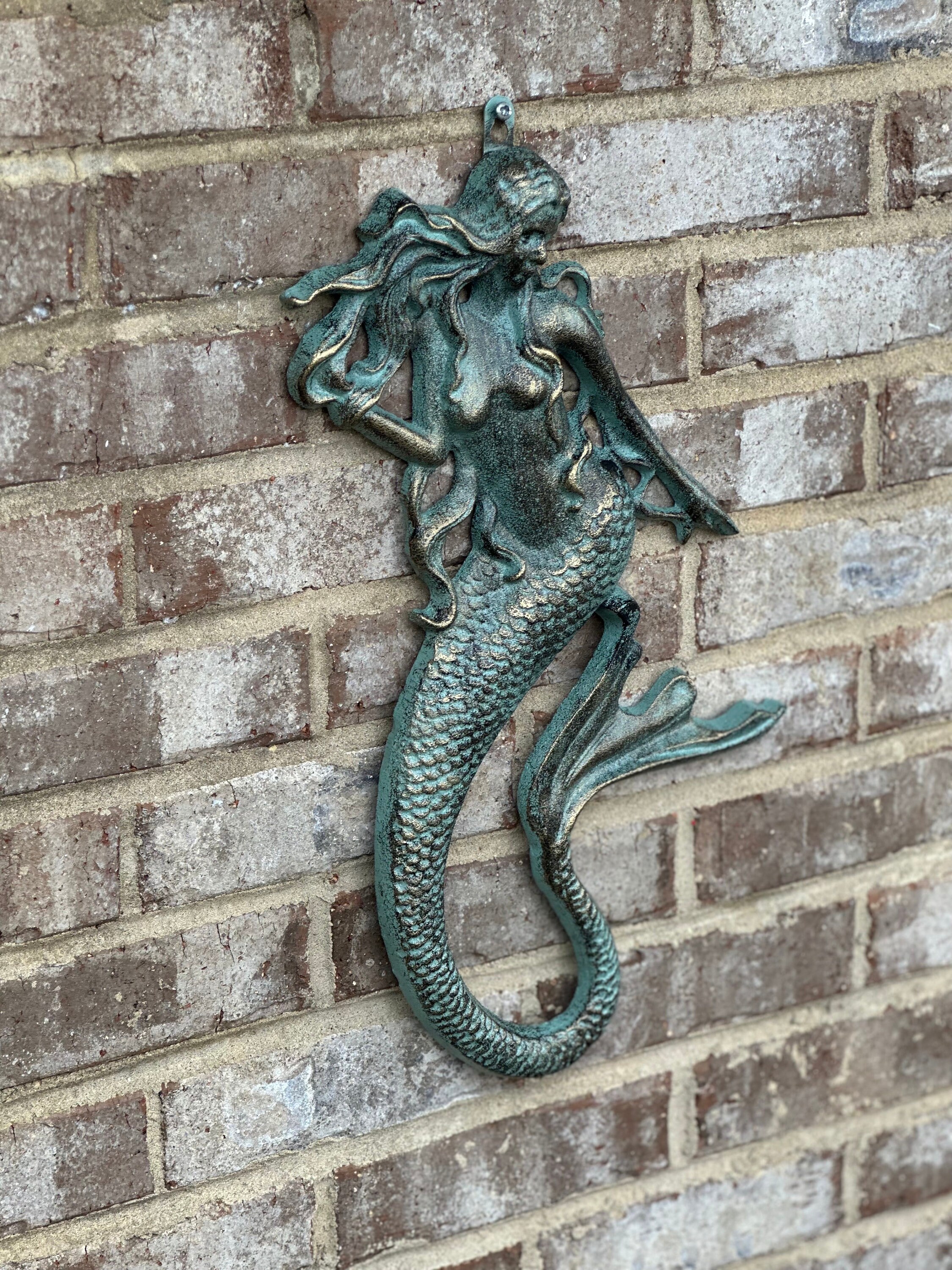 Large 17” Cast Iron Nautical Mermaid Plaque Wall Hanging Rustic ...