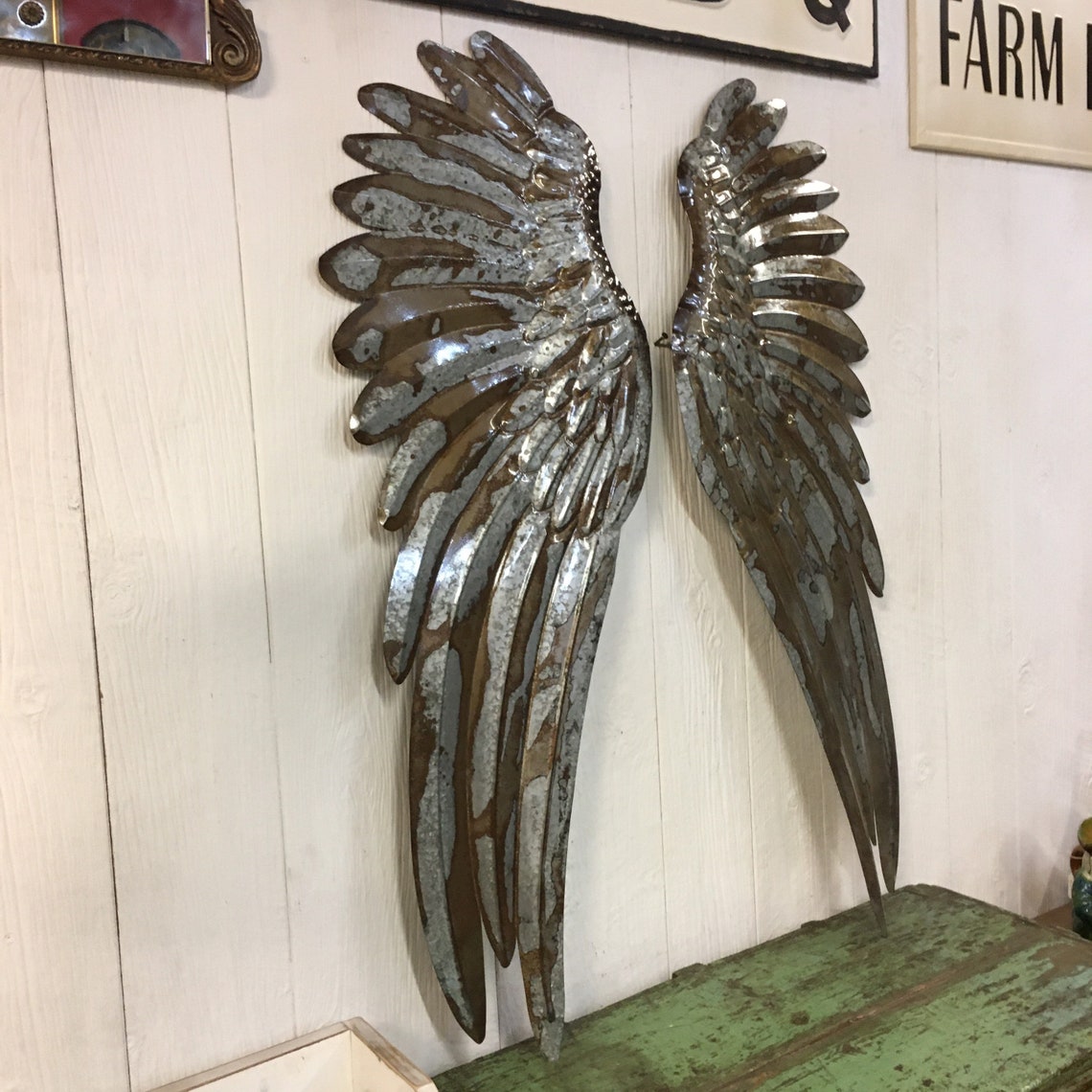 Large 43 Set of Galvanized Metal Angel Wings Pair Rustic - Etsy