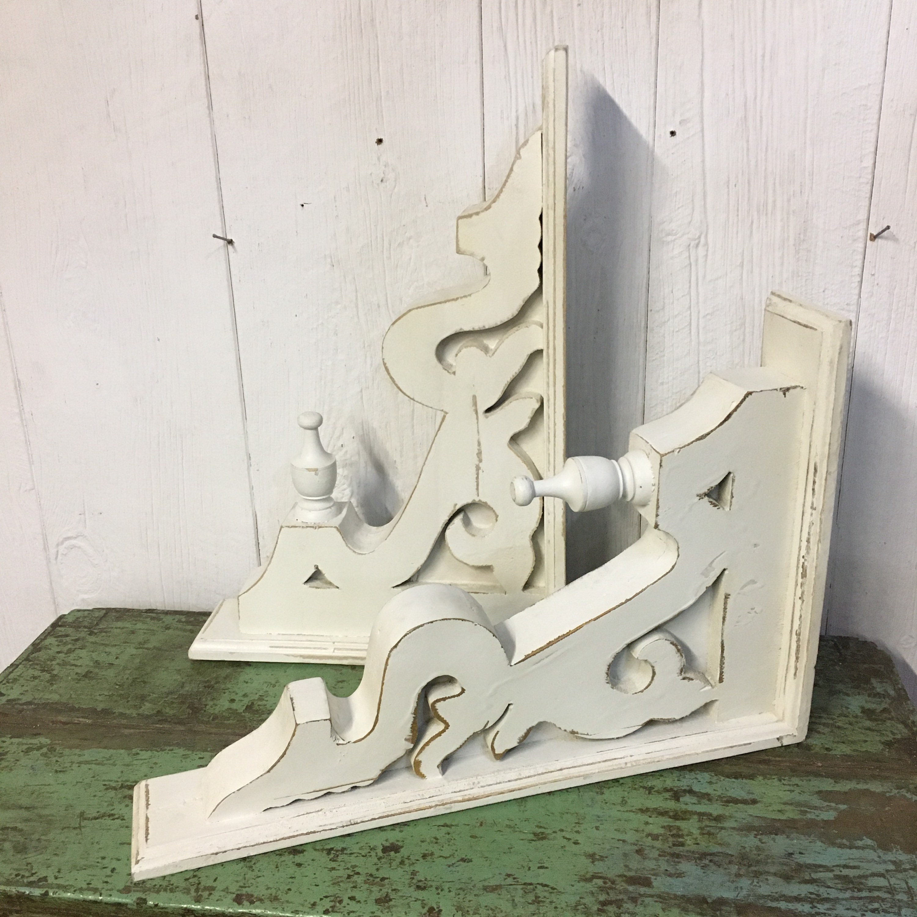 Pair Large Distressed White Wooden Corbels Farmhouse Shabby | Etsy