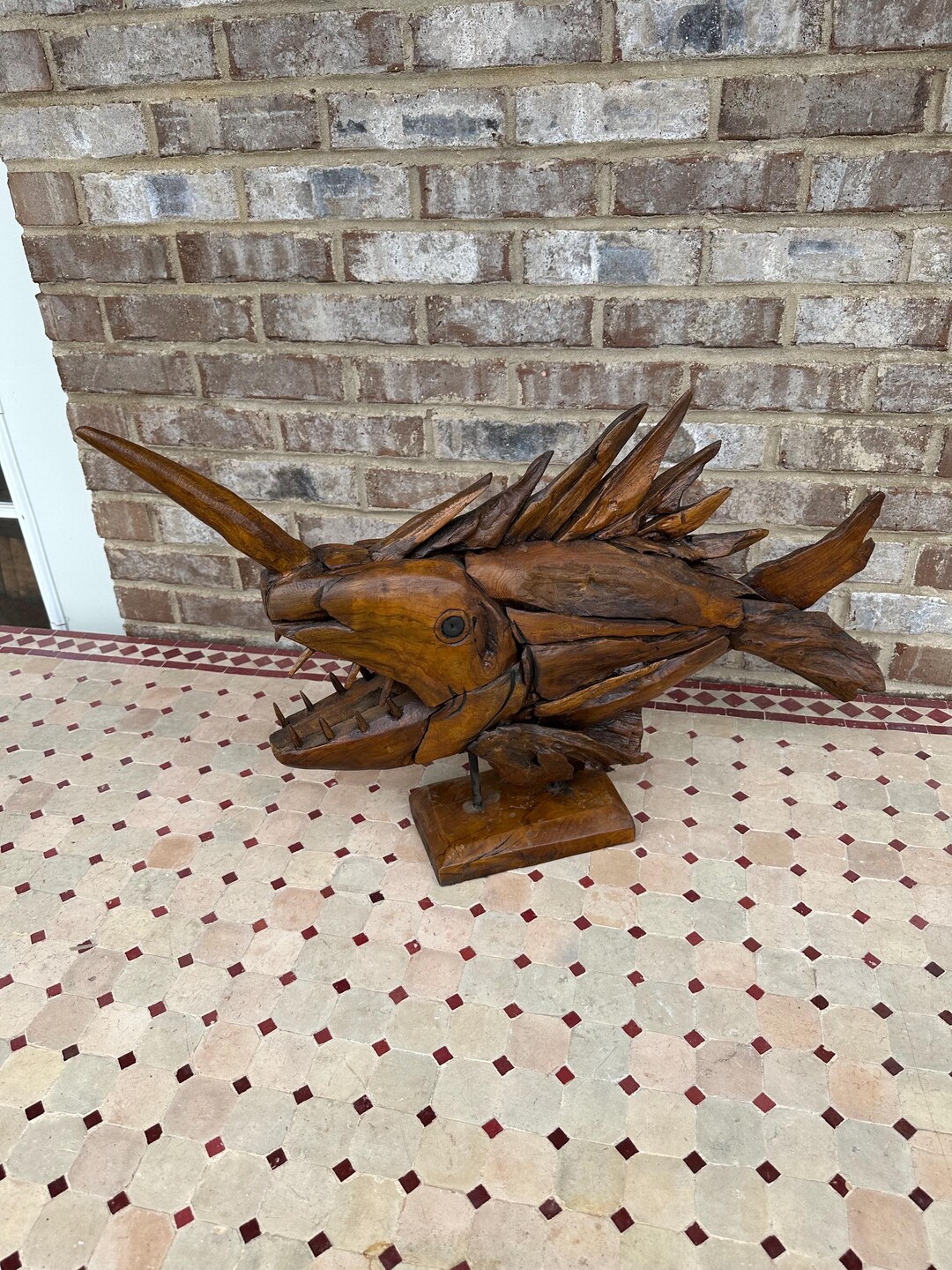Large Hand-carved Teak Wood Fish Statue Ocean Lake Nautical Sculpture ...