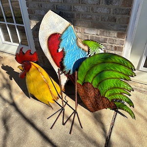GIANT 5 Ft Tall Rooster Metal Statue Garden Art Yard Chicken - Etsy