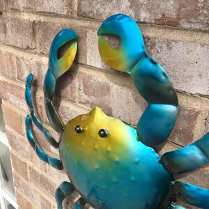 Large 19” Blue Metal Crab Wall Art Tropical Sculpture Garden Home Decor ...