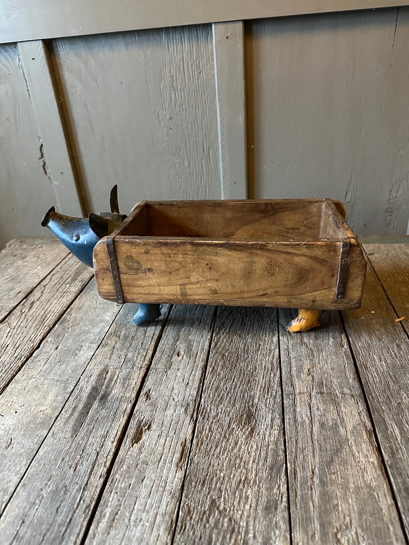 Rustic Primitive Metal Pig Farmhouse Decor Vintage Wooden Brick Mold ...