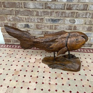 Large Hand-carved Teak Wood Fish Statue Ocean Lake Nautical Sculpture ...