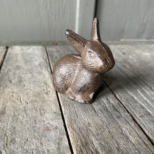 Solid Cast Iron Rabbit Statue - Figurine Heavy Paperweight Art Figure ...