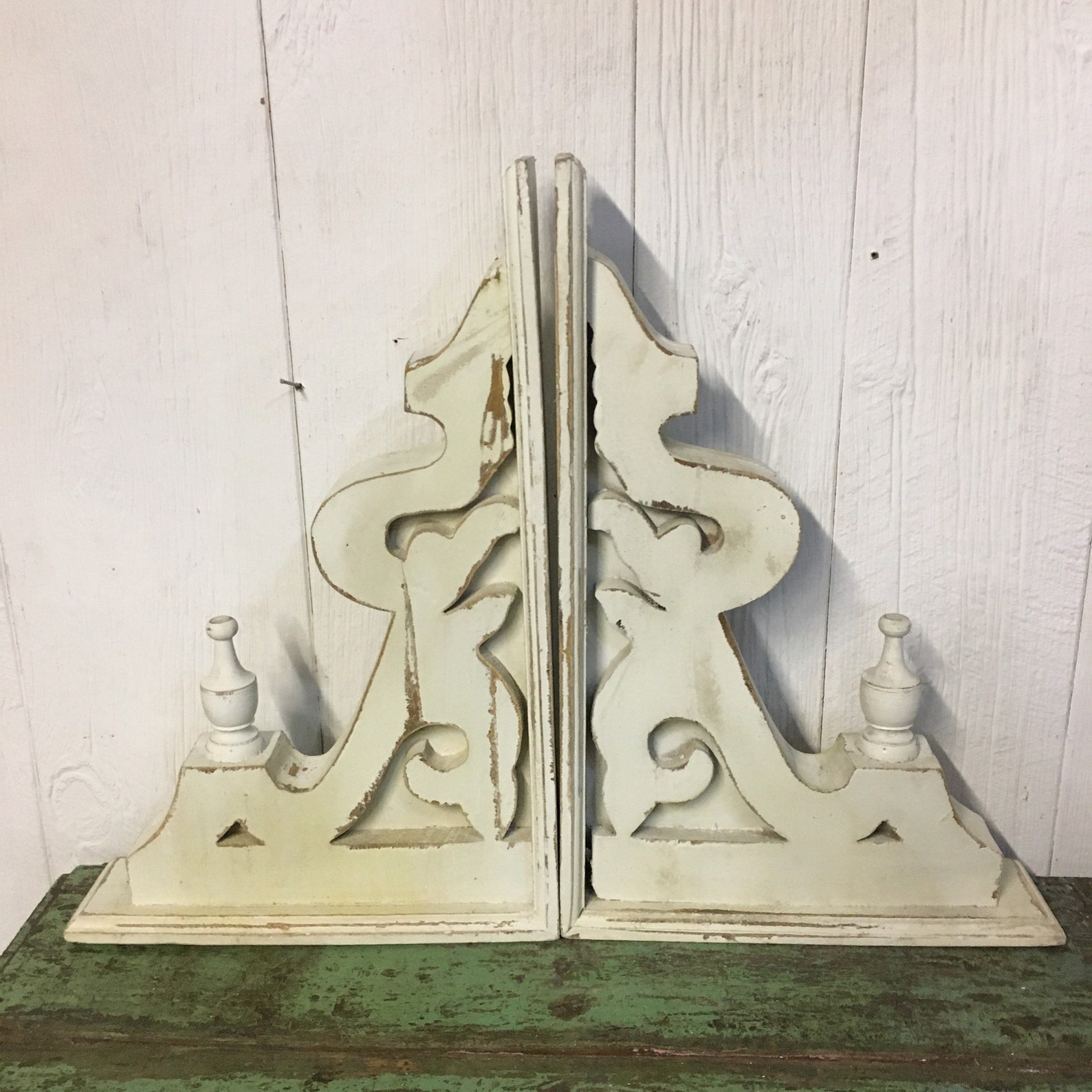 Pair Large Distressed White Wooden Corbels Farmhouse Shabby - Etsy