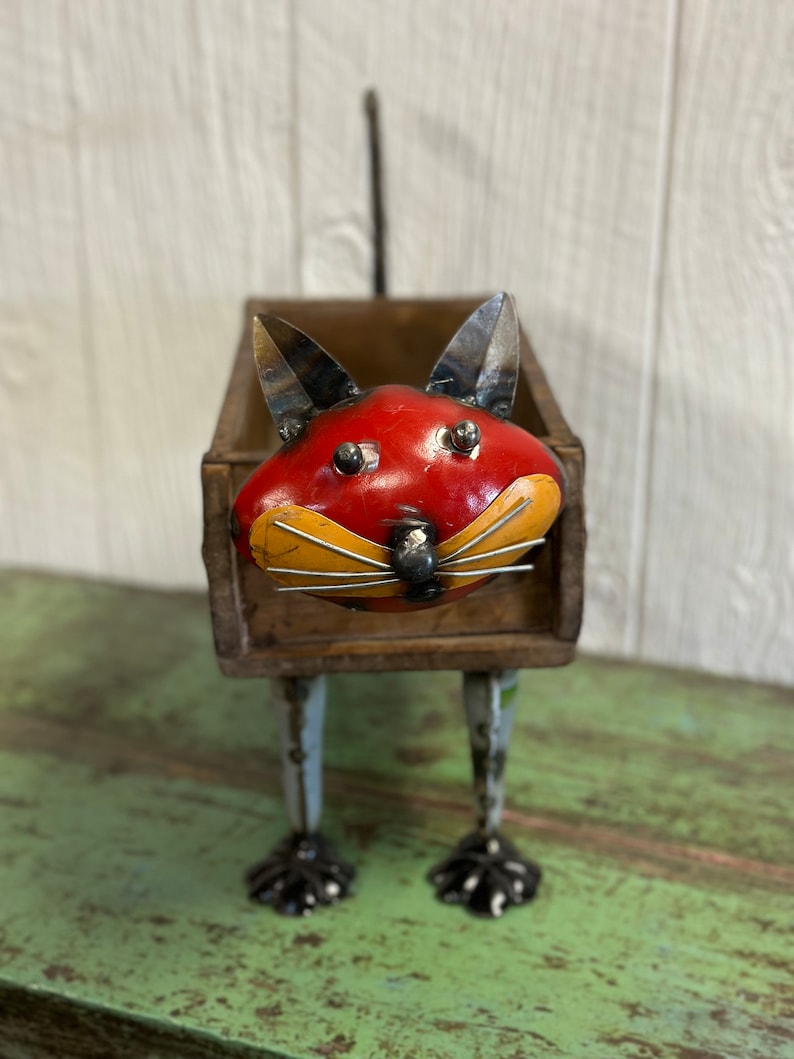 Rustic Primitive Metal Cat Farmhouse Decor Vintage Wooden Brick Mold ...