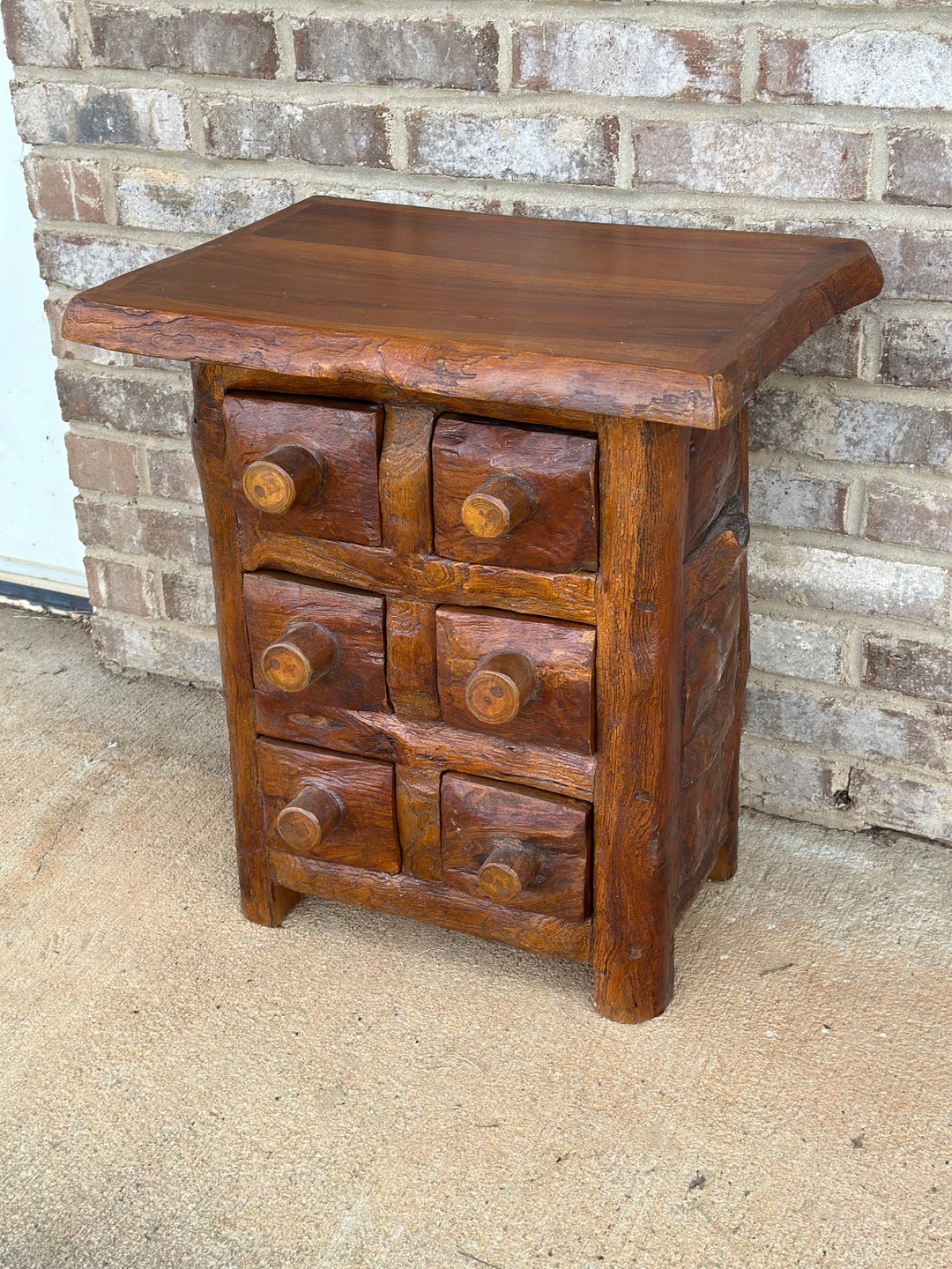 Beautiful Rustic Teak Wood Cabinet W/ Six (6) Drawers Nightstand End ...