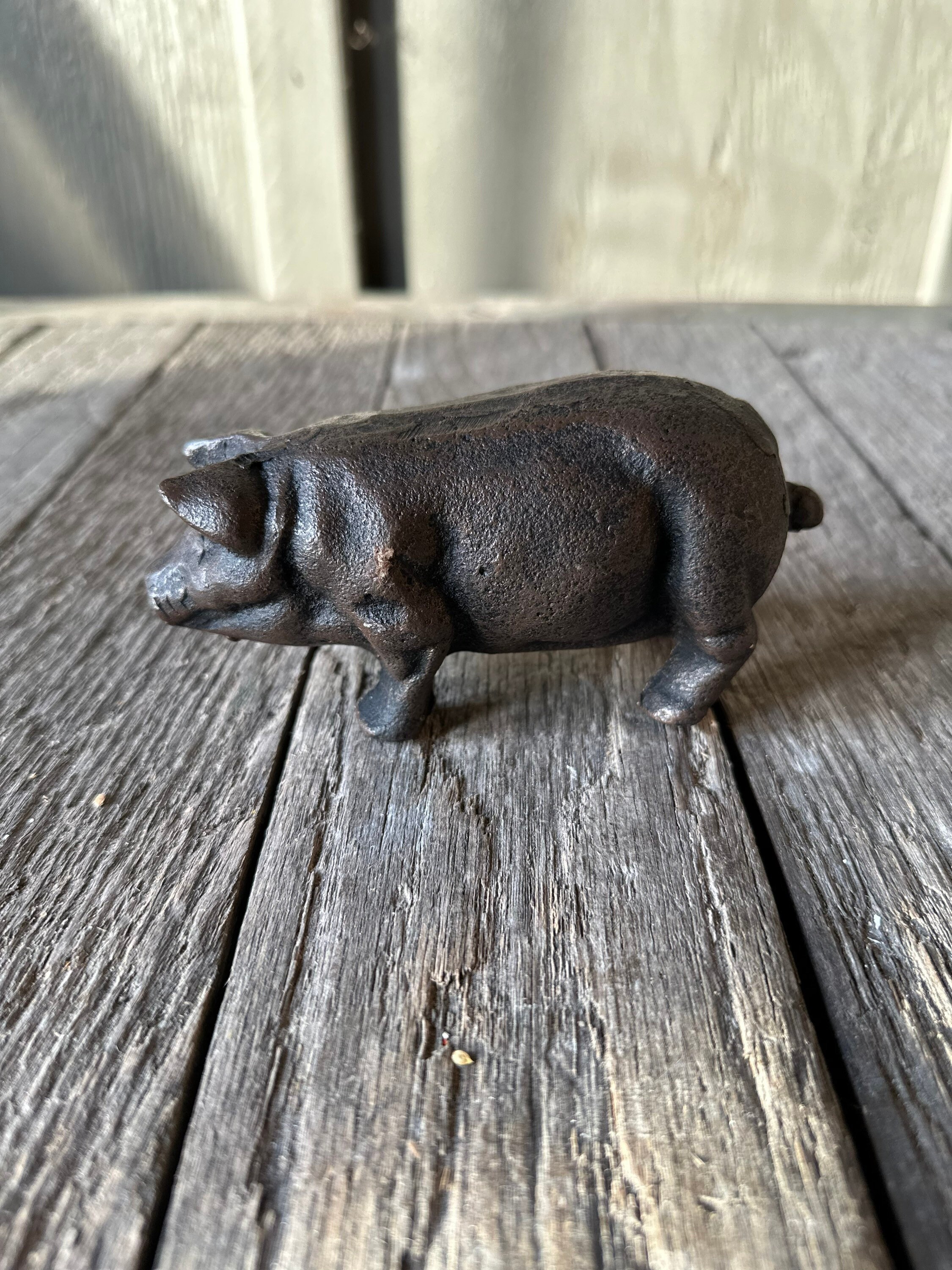 Small 5” Cast Iron Pig Statue - Figurine Paperweight Art Figure Hog ...