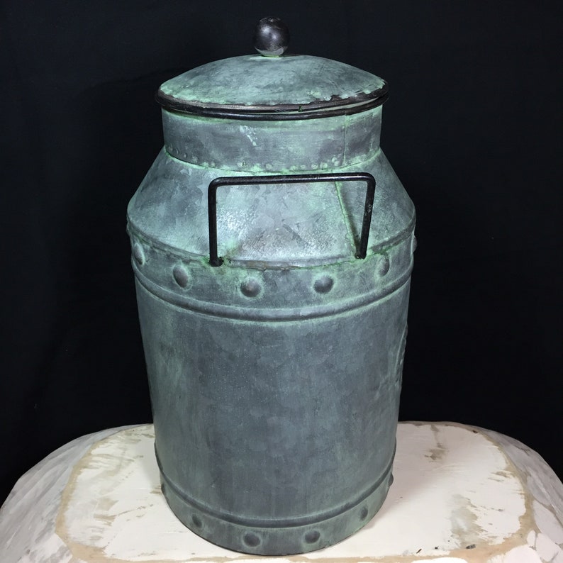 Metal Galvanized Milk Can W/ Lid Jug Rooster Farmhouse Shic - Etsy