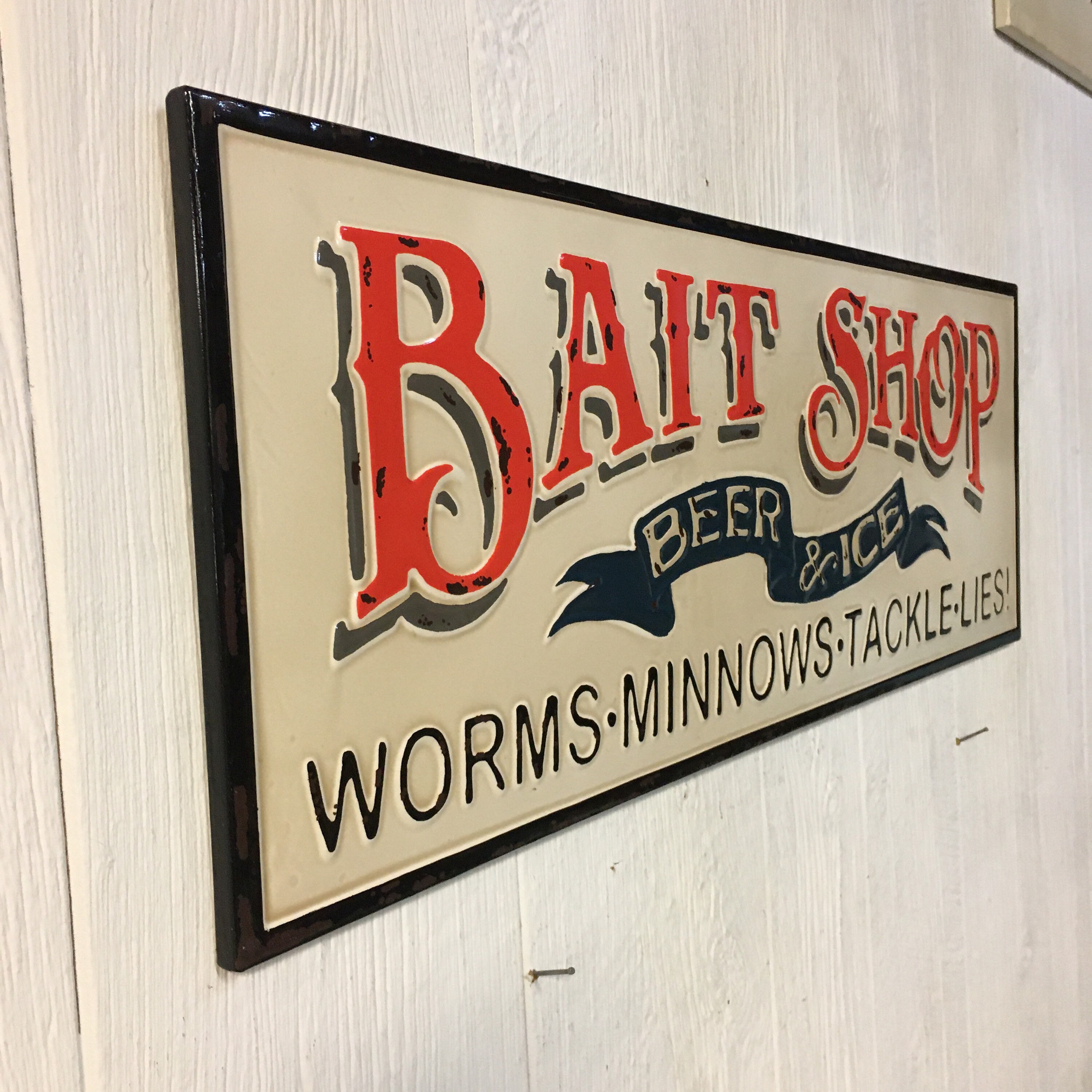 Large Metal Bait Shop Sign Beer Ice Tackle Minnows Rustic Worms Lake ...