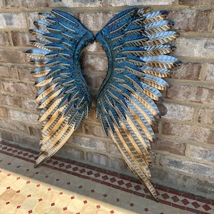 25” Set of Galvanized Metal Angel Wings Pair Rustic Hanging Wall Decor ...