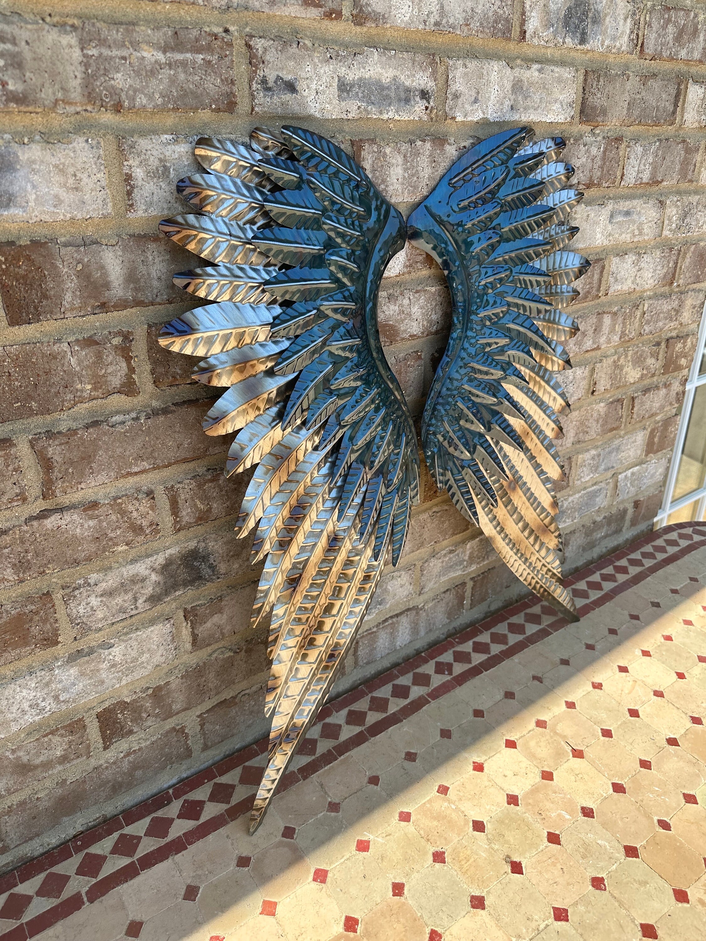 25” Set of Galvanized Metal Angel Wings Pair Rustic Hanging Wall Decor ...