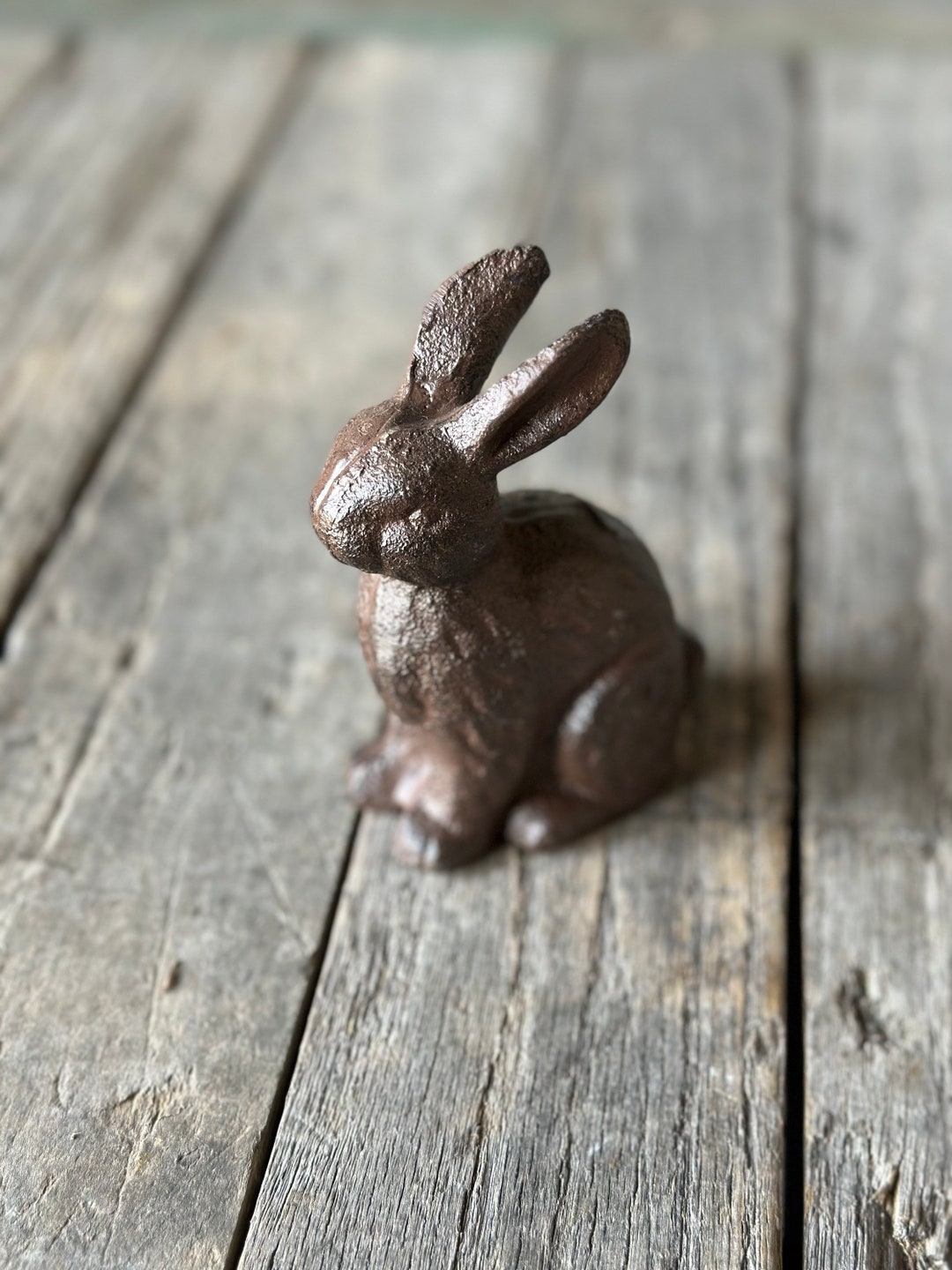Small 4” Cast Iron Rabbit Statue - Figurine Paperweight Art Figure ...