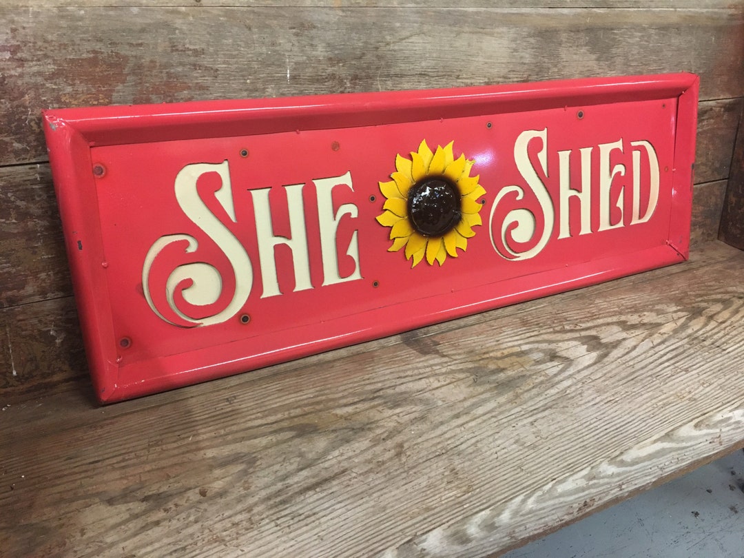 Pink Metal She Shed Sign Wall Decor Art Sunflower Garden Greenhouse ...