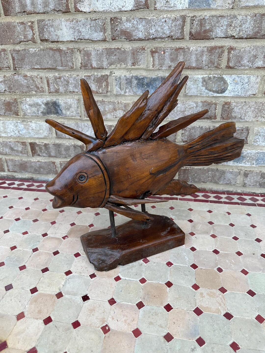 Large Hand-carved Teak Wood Fish Statue Ocean Lake Nautical Sculpture ...