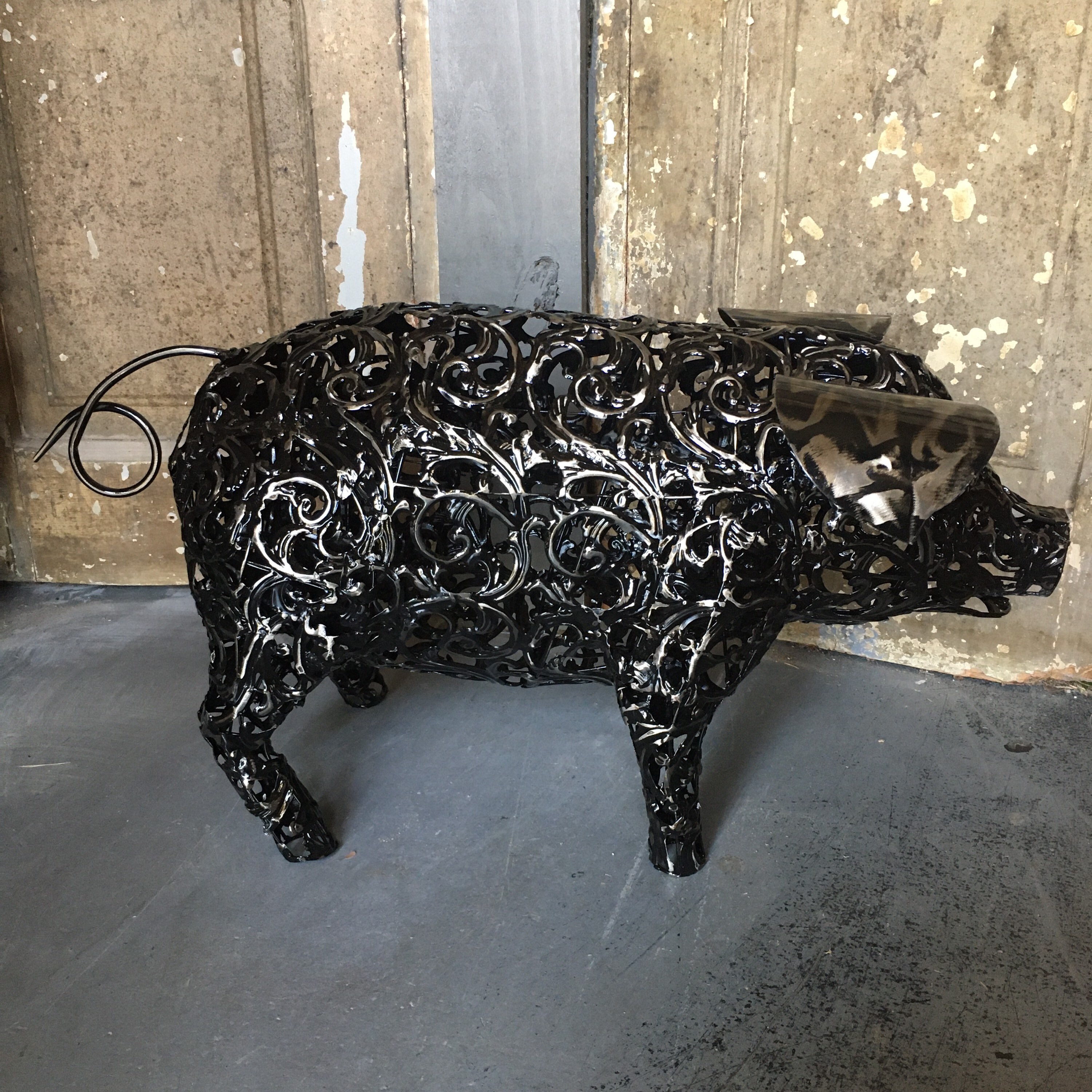 Large Metal Filigree Style Pig Statue Art Sculpture 30” X 16” Farm ...