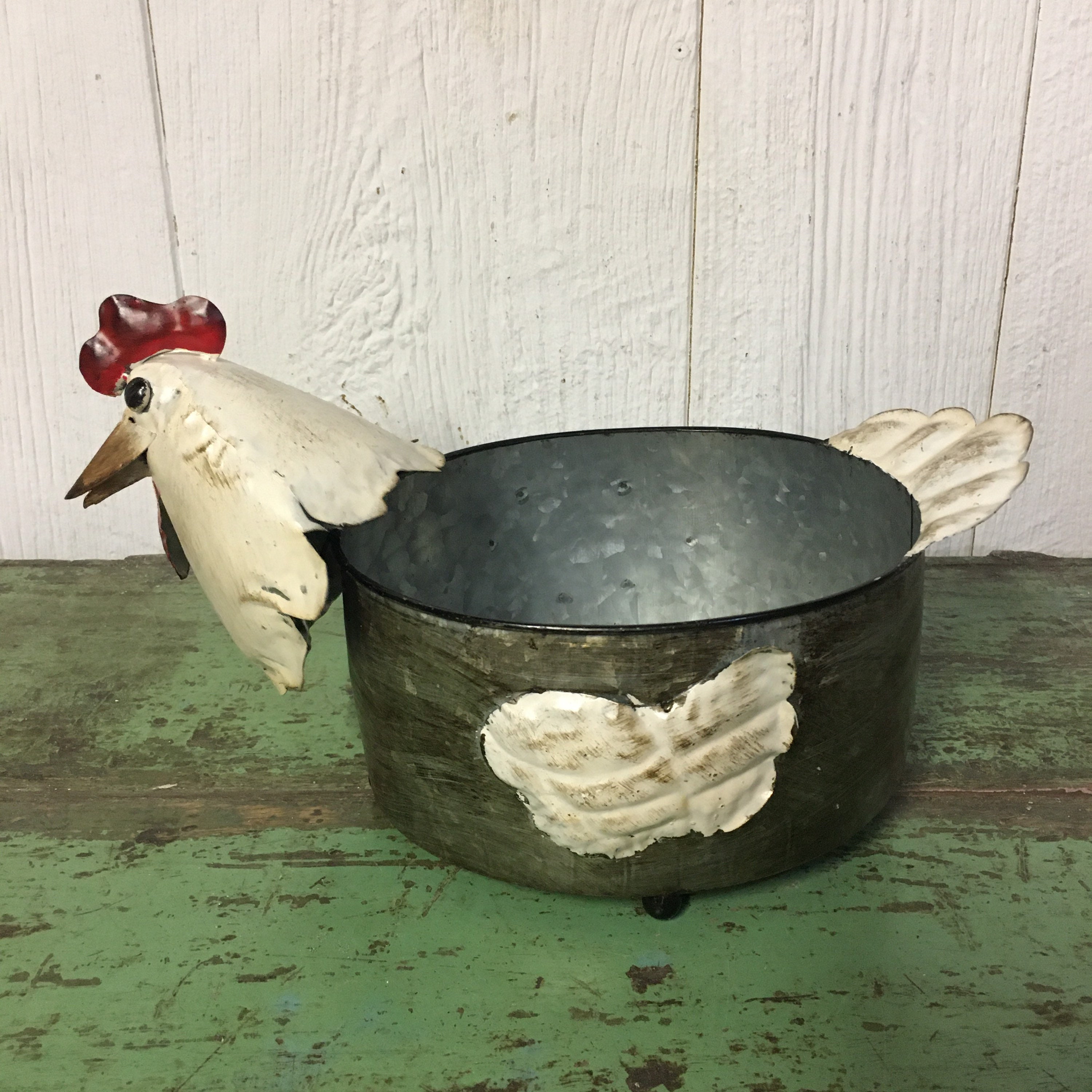 Cute Metal Chicken Hen Galvanized Planter Bucket Bowl | Etsy